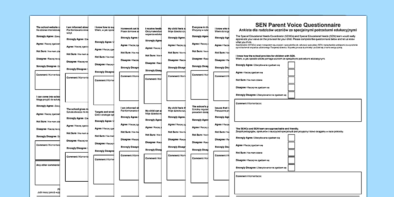 SEN Parents Questionnaire Editable Proforma English/Polish