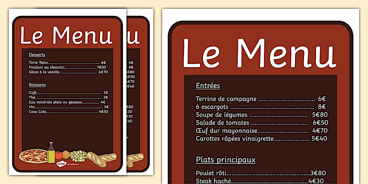 Cursive Restaurant Menu French (Teacher-Made) - Twinkl