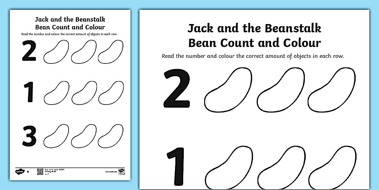 Editable Jack and the Beanstalk Bean Count and Colour Sheet