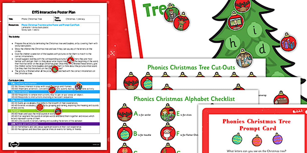 Phonic Christmas Tree EYFS Interactive Poster Plan and Resource Pack