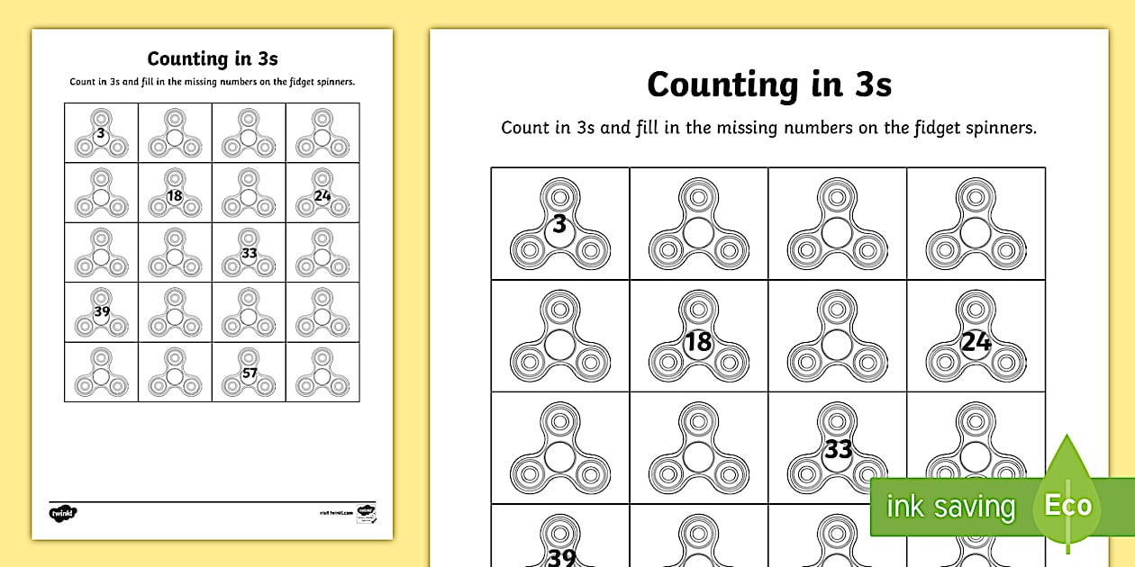 Counting in 3s with Fidget Spinners Worksheet - Twinkl