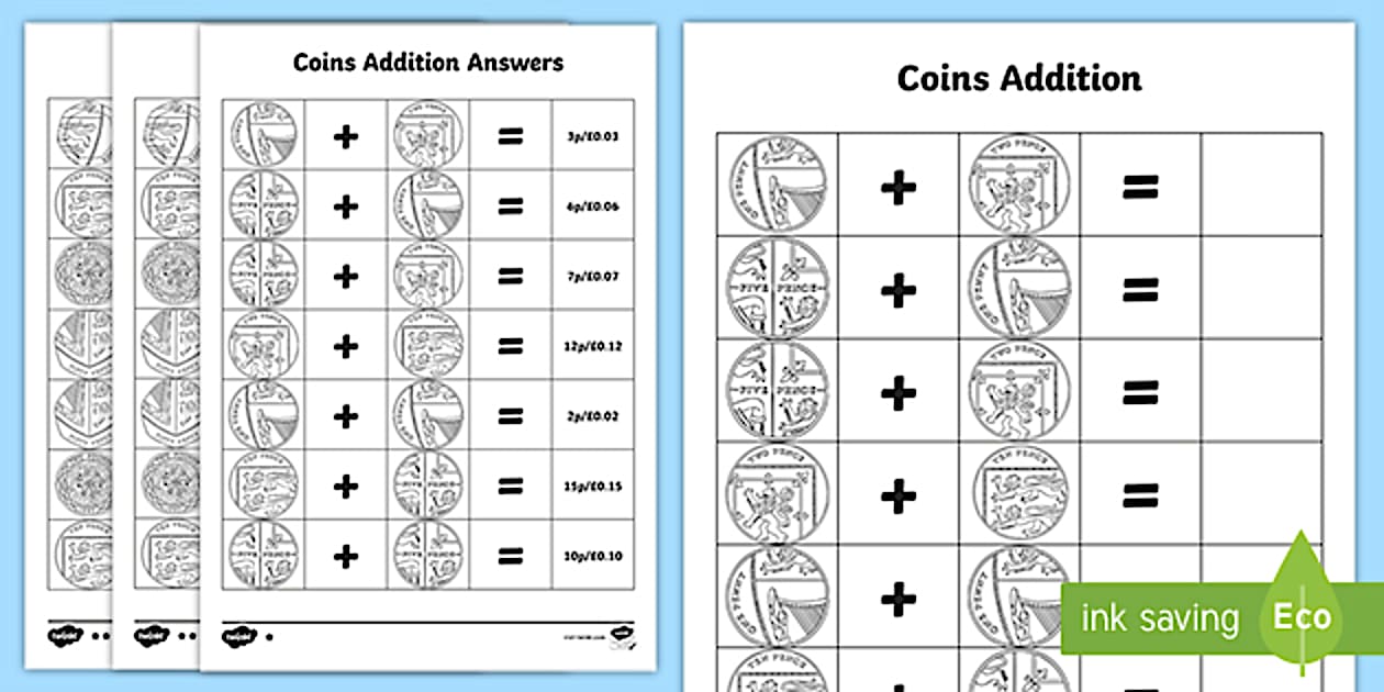 Coins Addition Worksheet / Worksheet - Twinkl