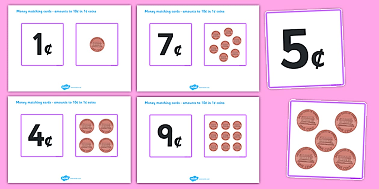 Money Matching Cards 1 to 10 US (teacher made) - Twinkl
