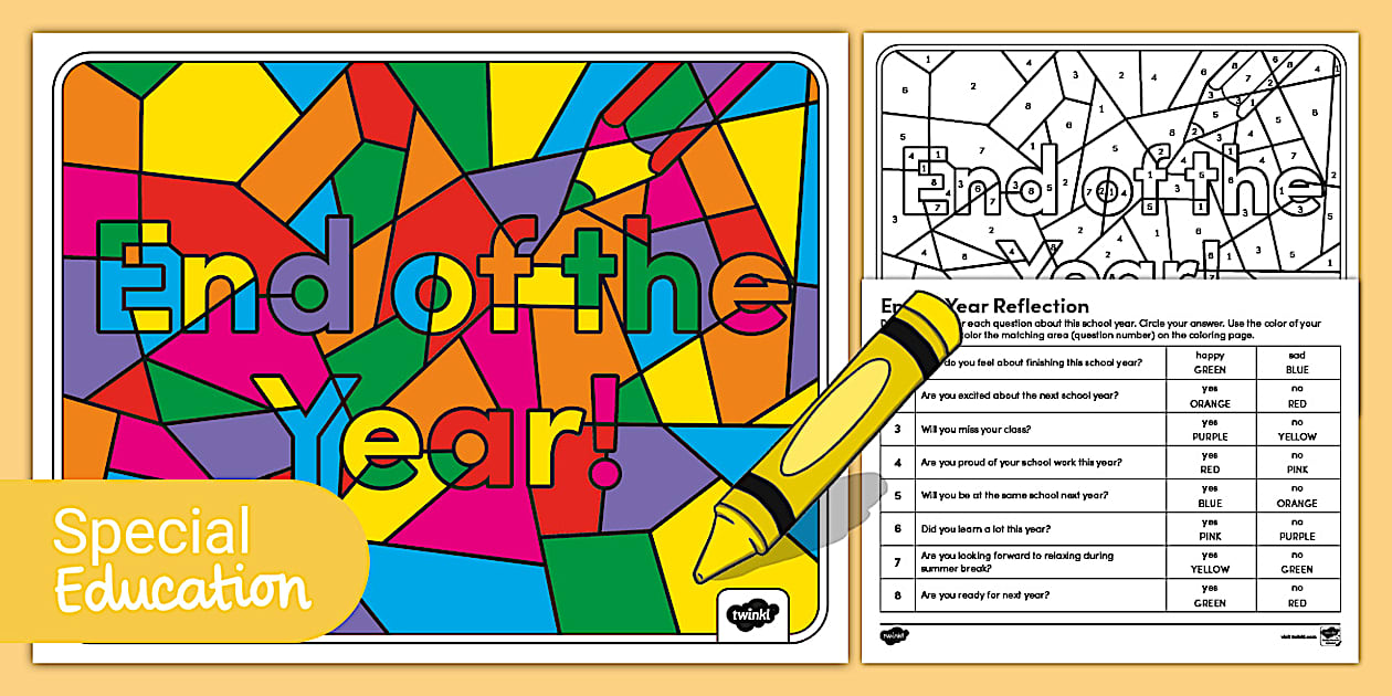 End of Year Reflection Coloring Sheet for Special Education