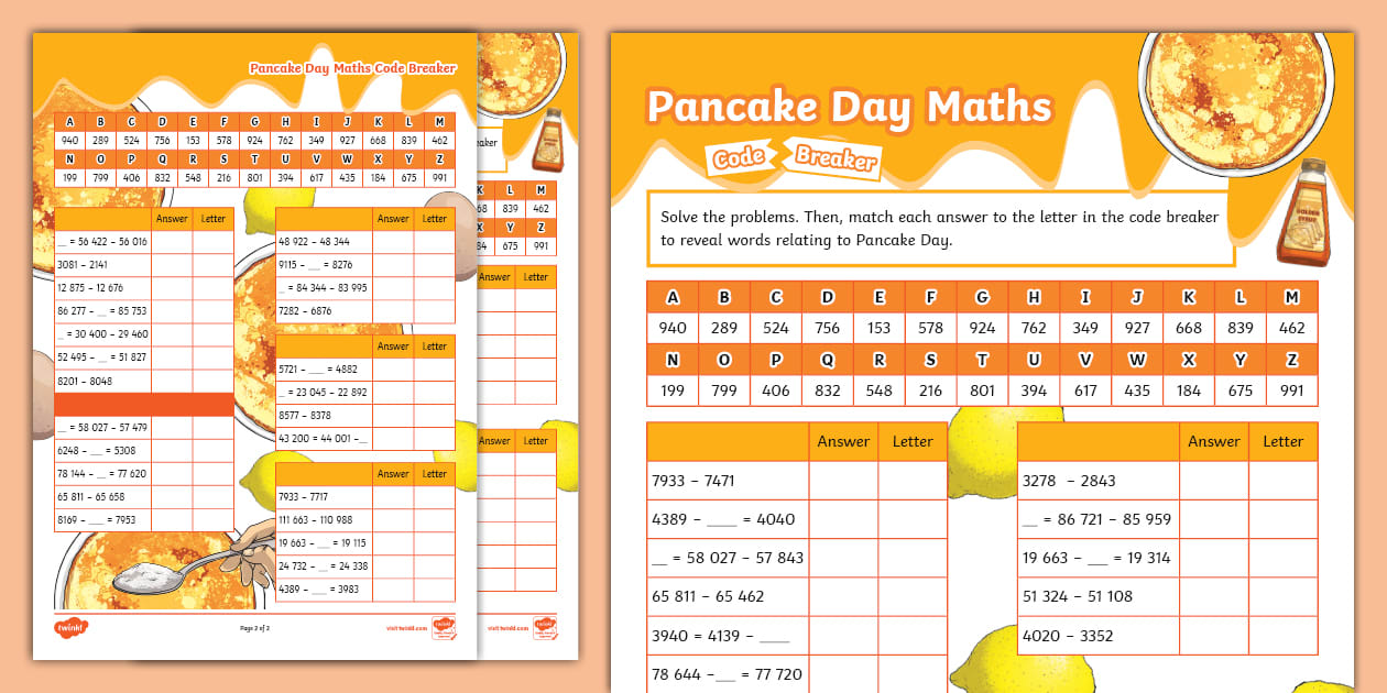 👉 Year 6 Pancake Day Code Breaker (Teacher-Made) - Twinkl