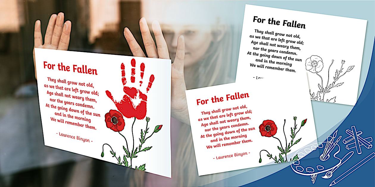 For the Fallen Remembrance Day Poem Poppy Handprint Activity