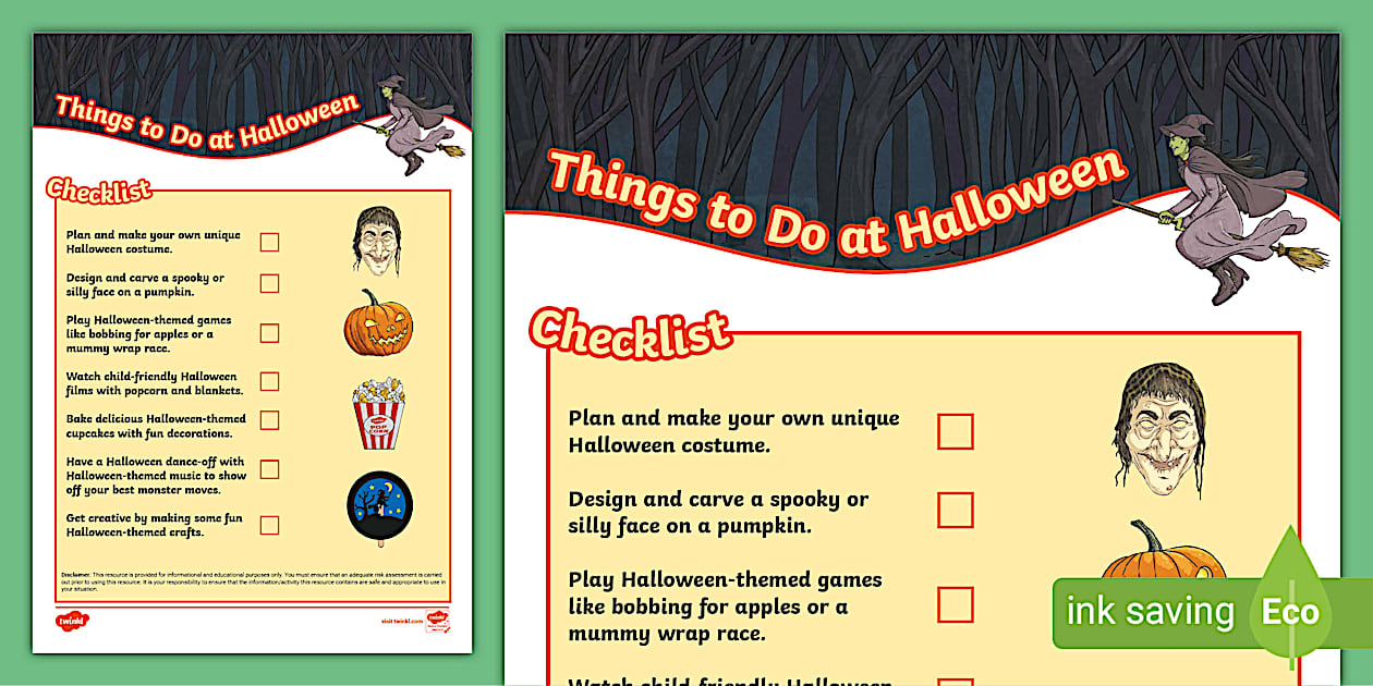 Things to Do at Halloween Checklist Activity (teacher made)