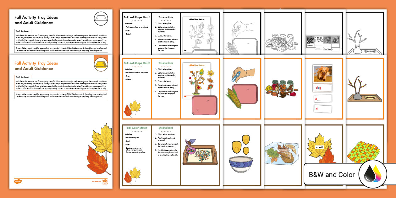 Fall Leaves and Seeds Worksheet Tray Ideas and Adult Guidance