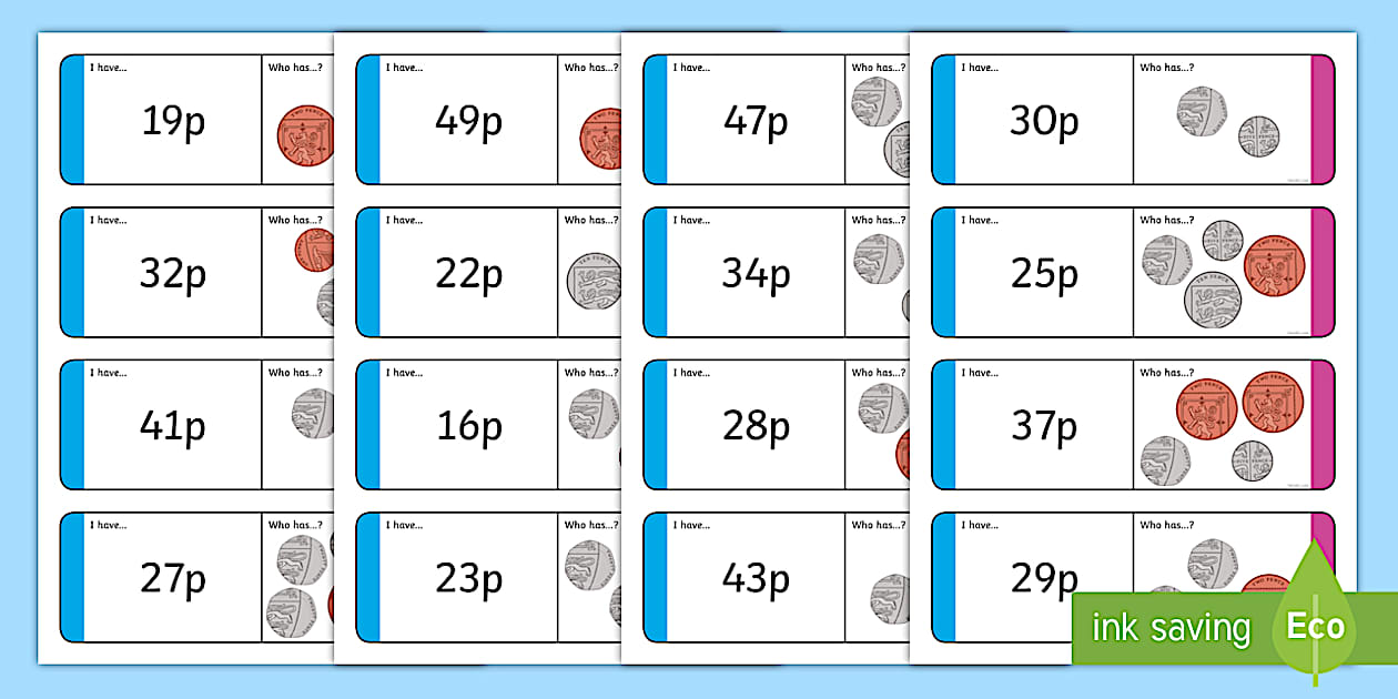 British UK Coin Value up to 50p Loop Cards - British Coin Value Loop Cards