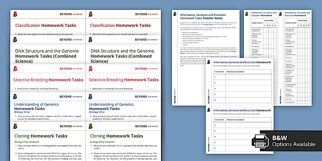 GCSE Inheritance, Variation and Evolution Homework Tasks
