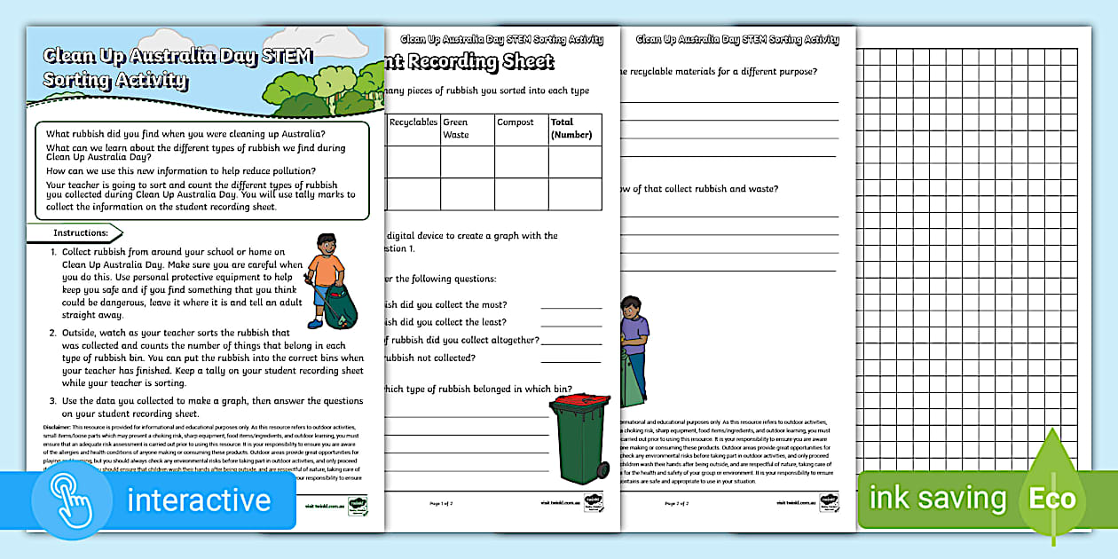 Clean Up Australia Day STEM Sorting Activity F-2 - Twinkl