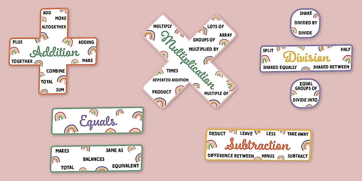 👉 Muted Rainbow Themed Mathematical Symbols Display Cut-Outs