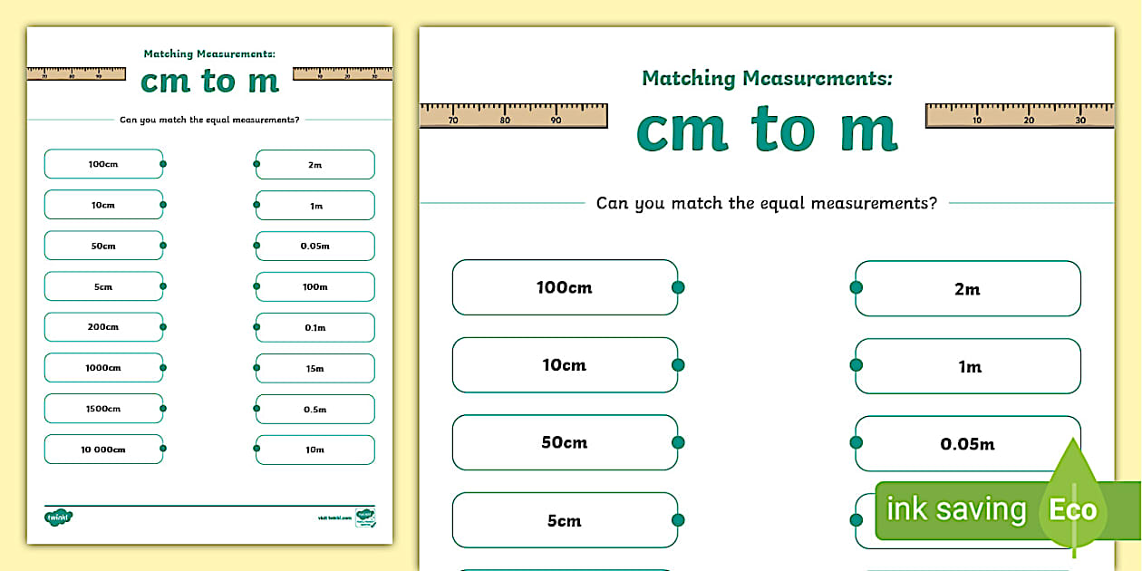 👉 Matching Measurements cm to m Activity Sheet - Twinkl