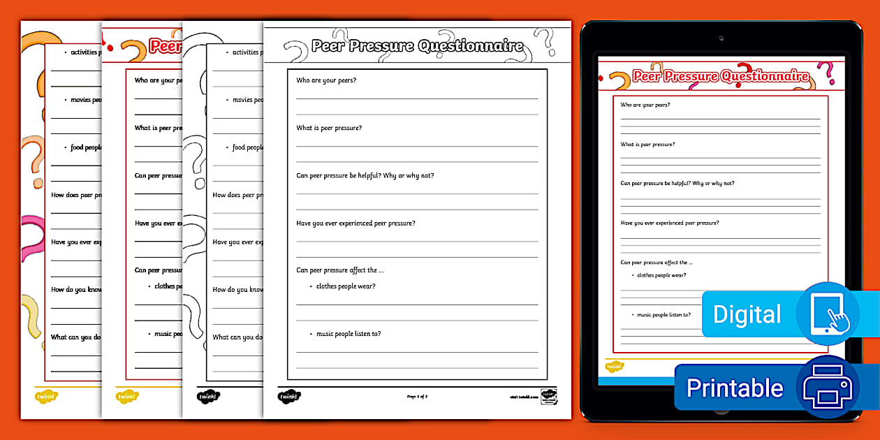 Peer Pressure Questionnaire for 3rd-5th Grade (teacher made)