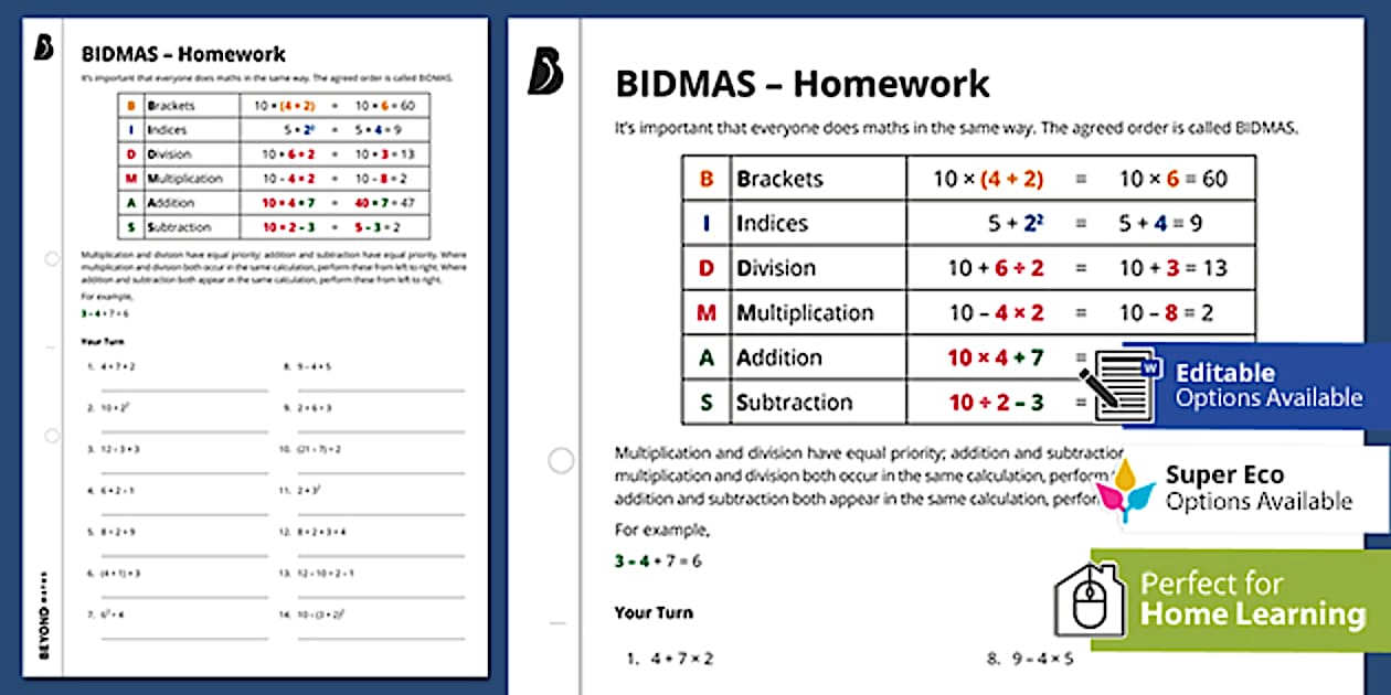 👉 BIDMAS Homework Worksheet | Beyond (teacher made)