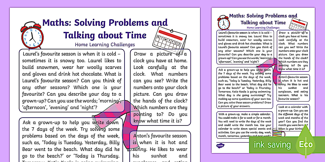 EYFS Maths Use Everyday Language to Talk about Time and Solve Problems Home