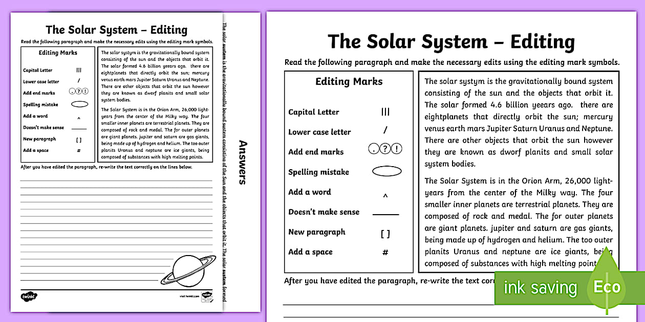 Solar System Proofreading Exercise - Twinkl