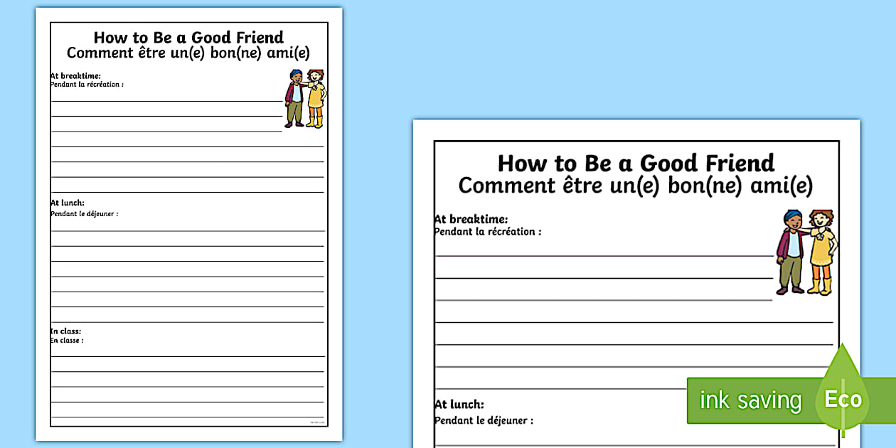 How to Be a Good Friend Writing Frames English/French