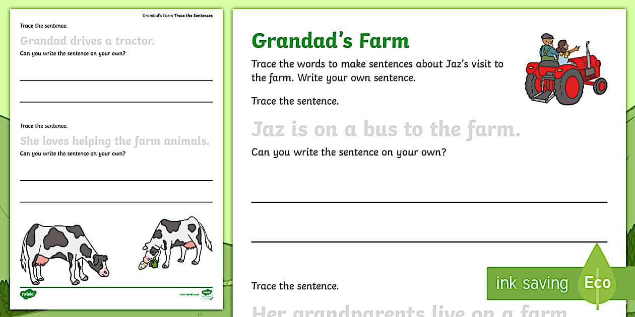 Grandad's Farm Trace and Copy Sentences Worksheet / Worksheet