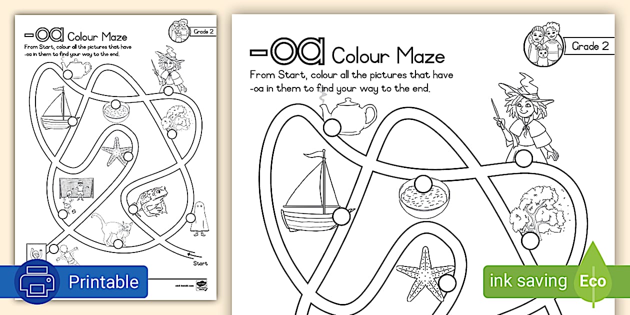 Grade 2 Phonics: Colouring Maze -oa - Twinkl