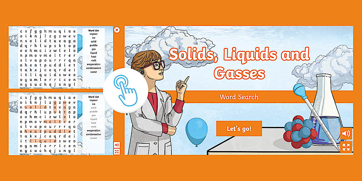Solids, Liquids and Gasses Interactive Word Search - Twinkl