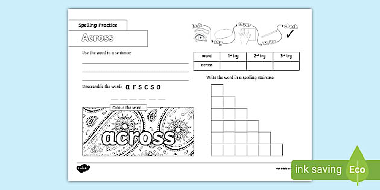 Across Spelling Practice Worksheet (Teacher-Made) - Twinkl