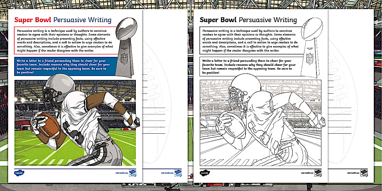 Super Bowl Persuasive Writing Worksheet for 3rd-5th Grade