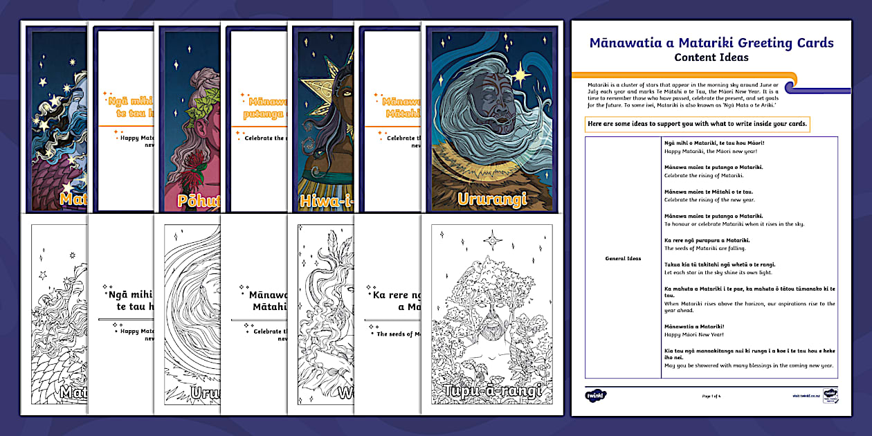Mānawatia a Matariki Greeting Cards Years 5-8 - Twinkl