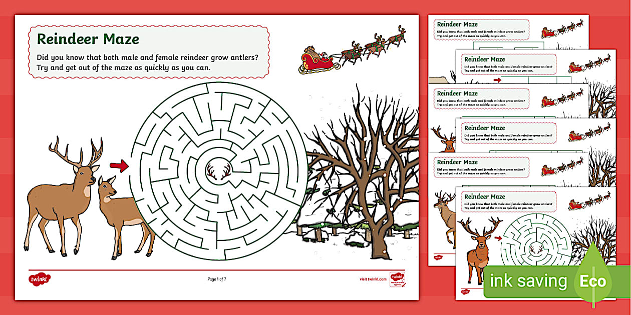 Reindeer Maze Activity Worksheets | Twinkl | KS1 - Twinkl