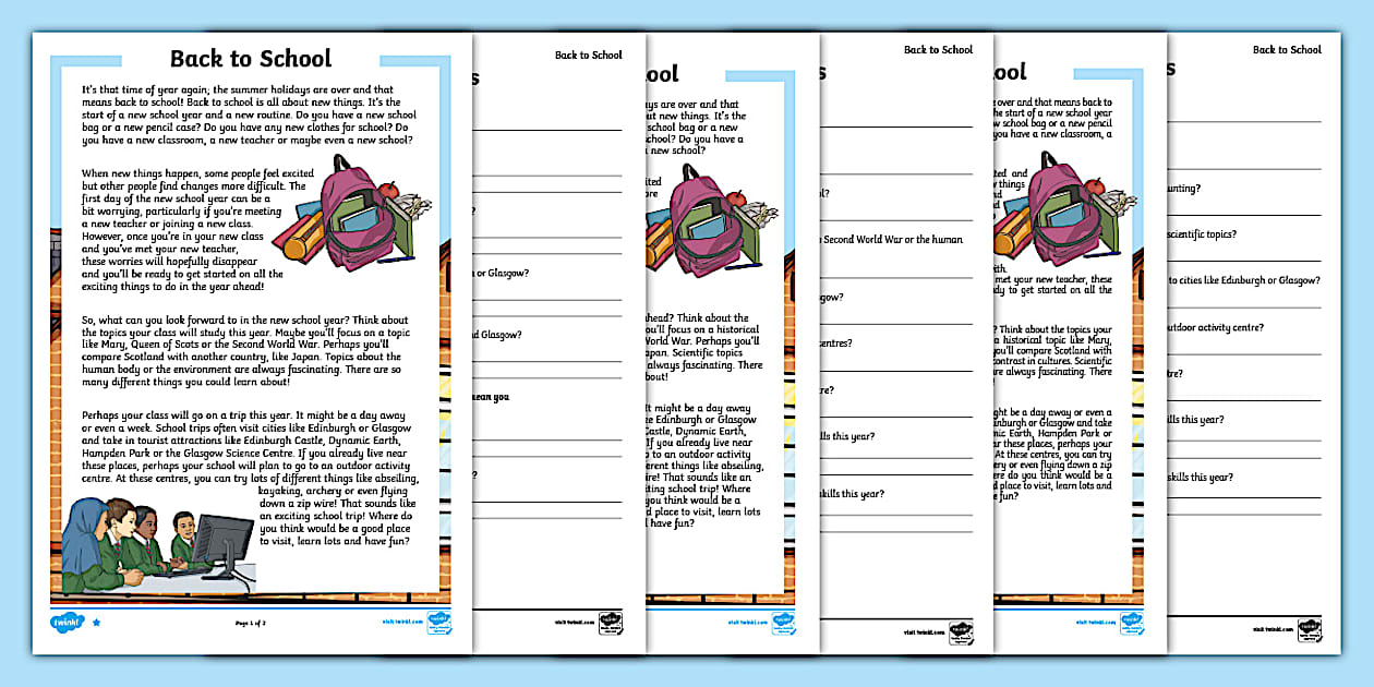 Back to School Differentiated Reading Comprehension - Twinkl