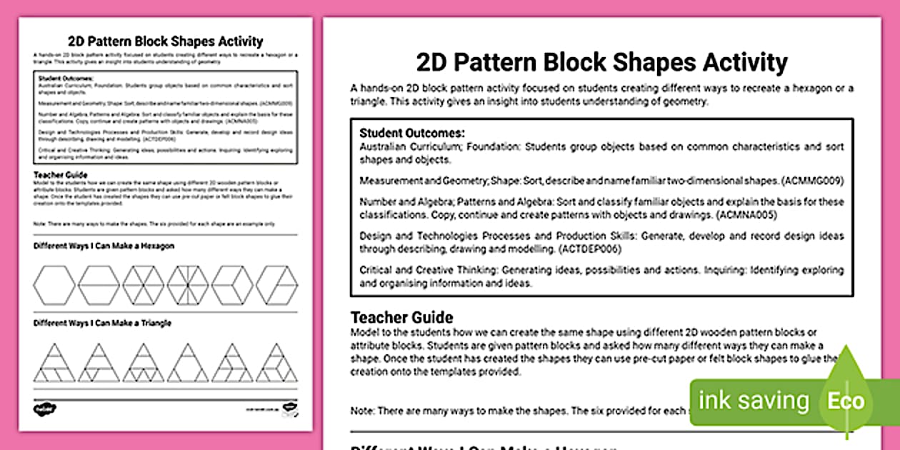 2D pattern block shapes Activity (teacher made) - Twinkl
