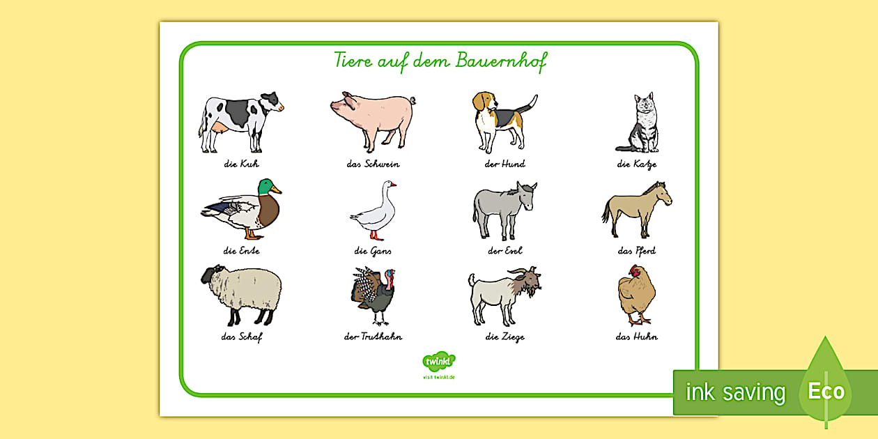 Tiere auf dem Bauernhof Wortschatz: Querformat - Twinkl