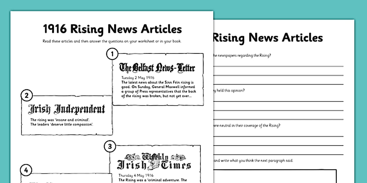 1916 Rising News Articles Worksheet - Twinkl