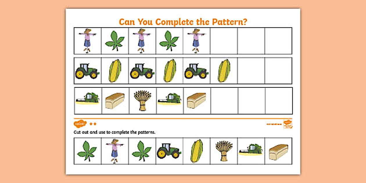Complete The Pattern Harvest Worksheet (teacher made)