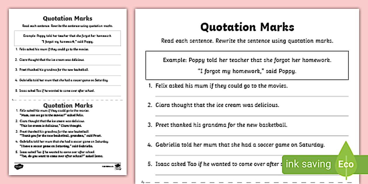 Quotation Marks Activity Sheet (Teacher-Made) - Twinkl