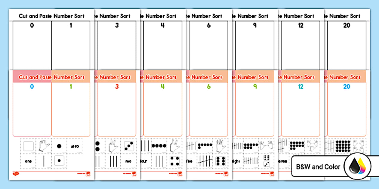 Number Sort Cut and Paste Activity Pack - Twinkl
