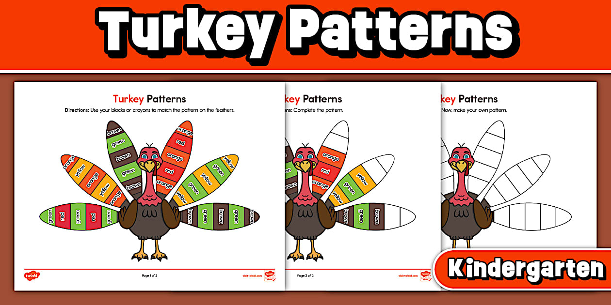 Turkey Patterns Worksheet for PreK-1st Grade
