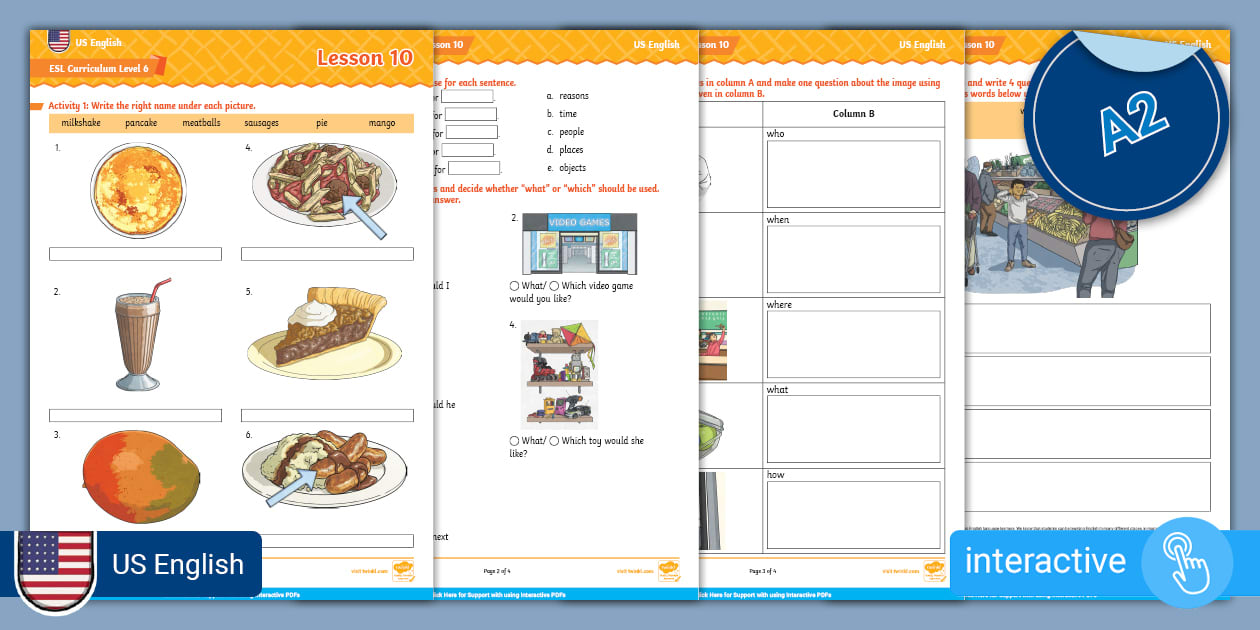 ESL Curriculum (US-English Version) Level 6, Lesson 10 Interactive Activity