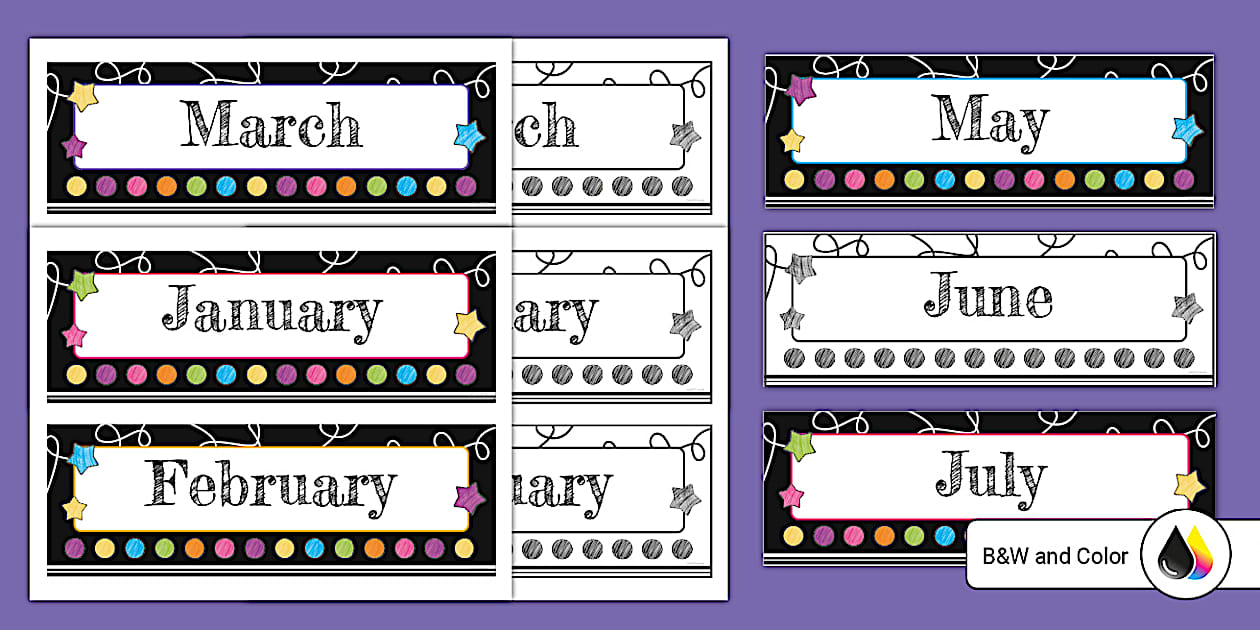 Chalkboard Classroom Months of the Year Bulletin Board Label