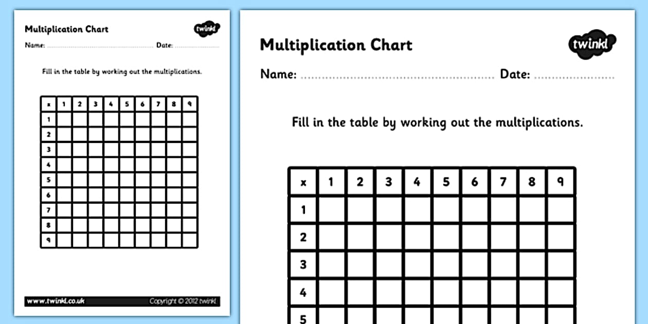 Higher Ability Multiplication Chart Worksheet - Twinkl