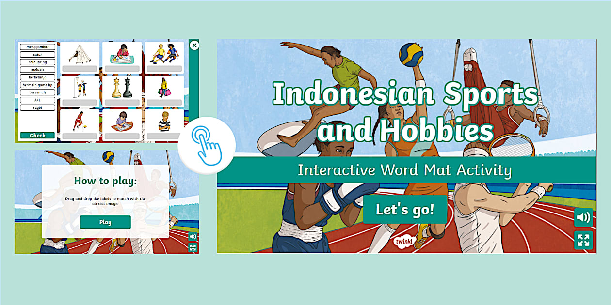 Sports and Hobbies Interactive Word Mat Indonesian - Twinkl