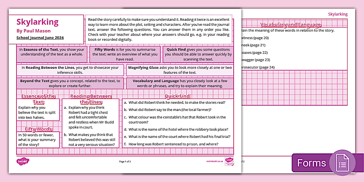 Level 4 June 2024 School Journal: Skylarking Story - Twinkl