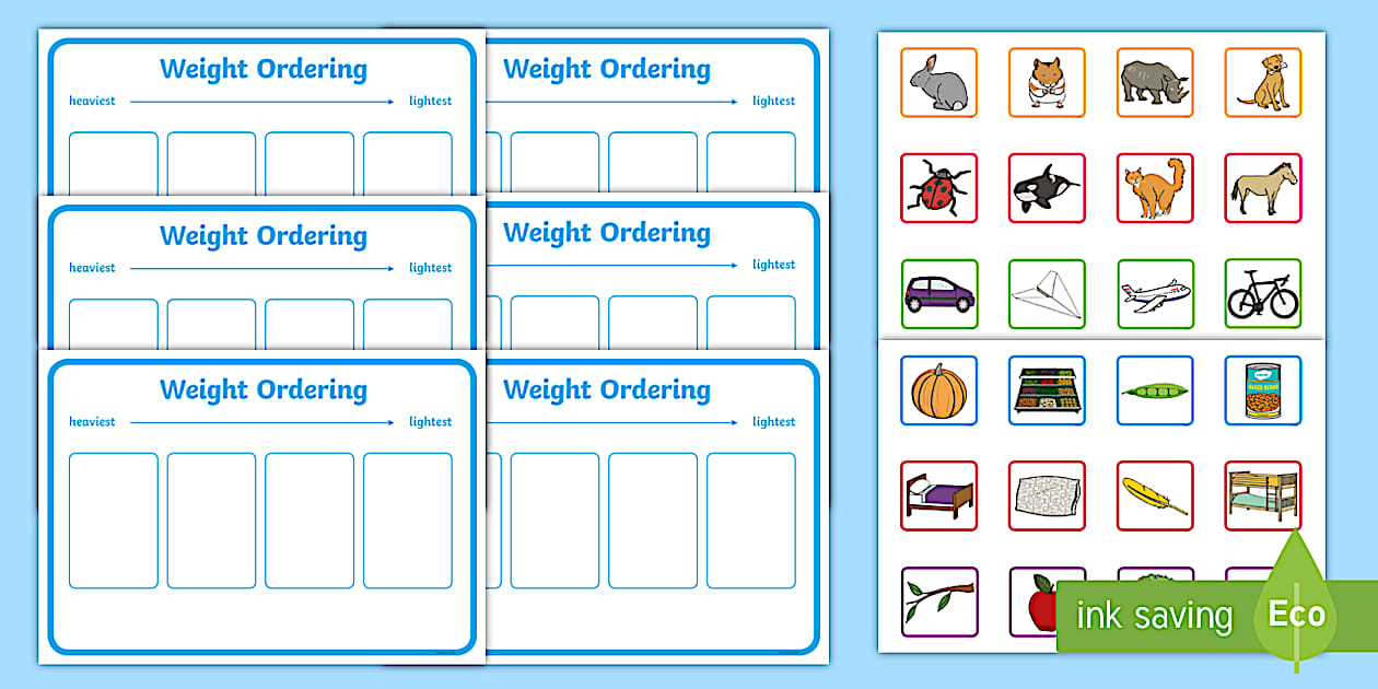Editable Workstation Pack: Weight Ordering (4 Pictures) Activity Pack