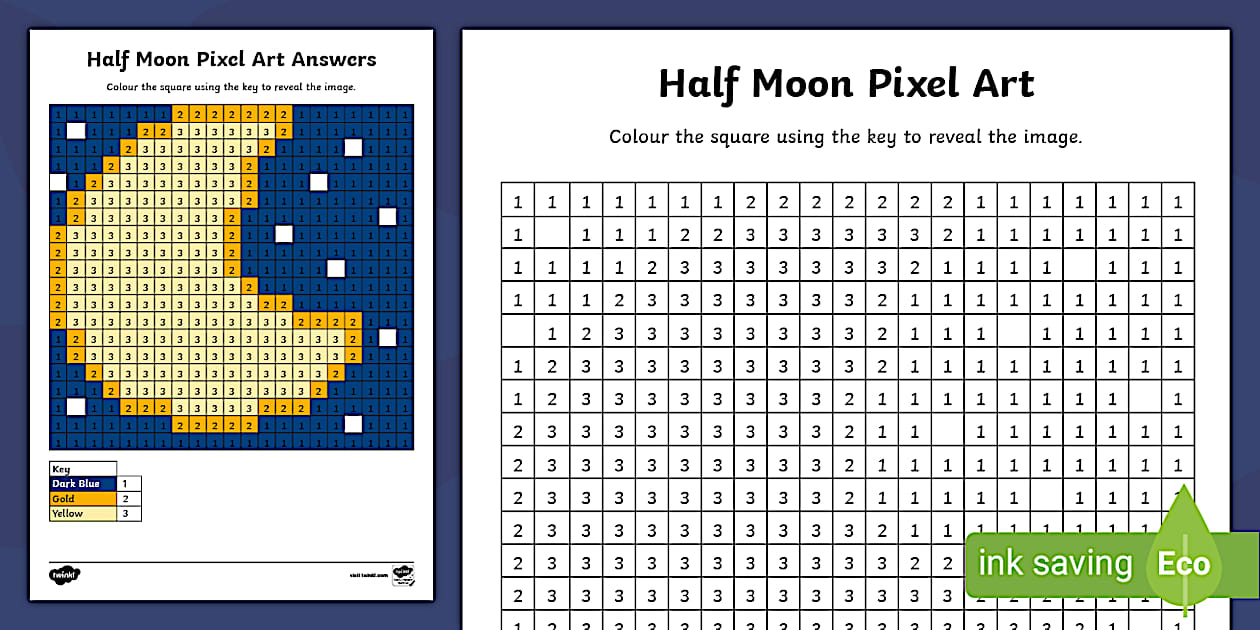 Half Moon Pixel Art Template (teacher made) - Twinkl