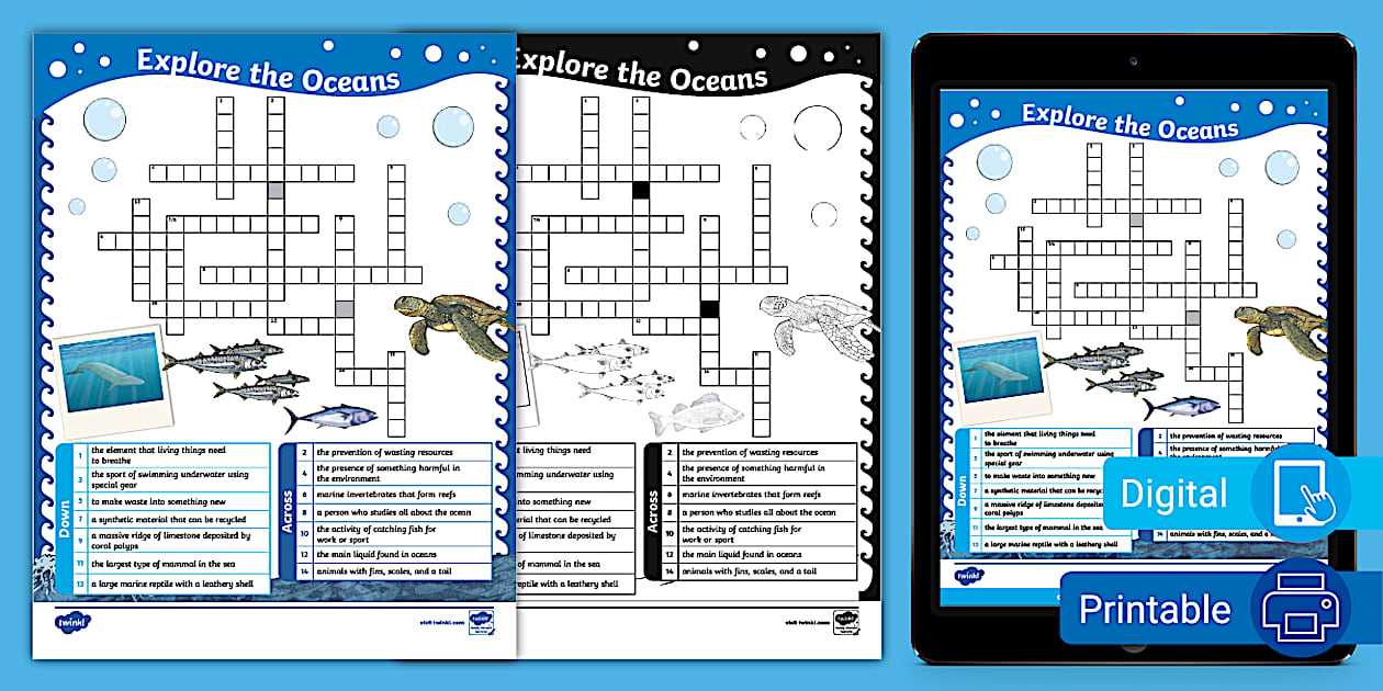 Fun Oceans Crossword Puzzle for Grades 6-8 | Twinkl USA