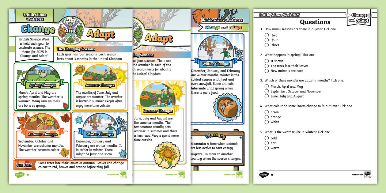 KS1 British Science Week 2025: Change and Adapt Differentiated Reading
