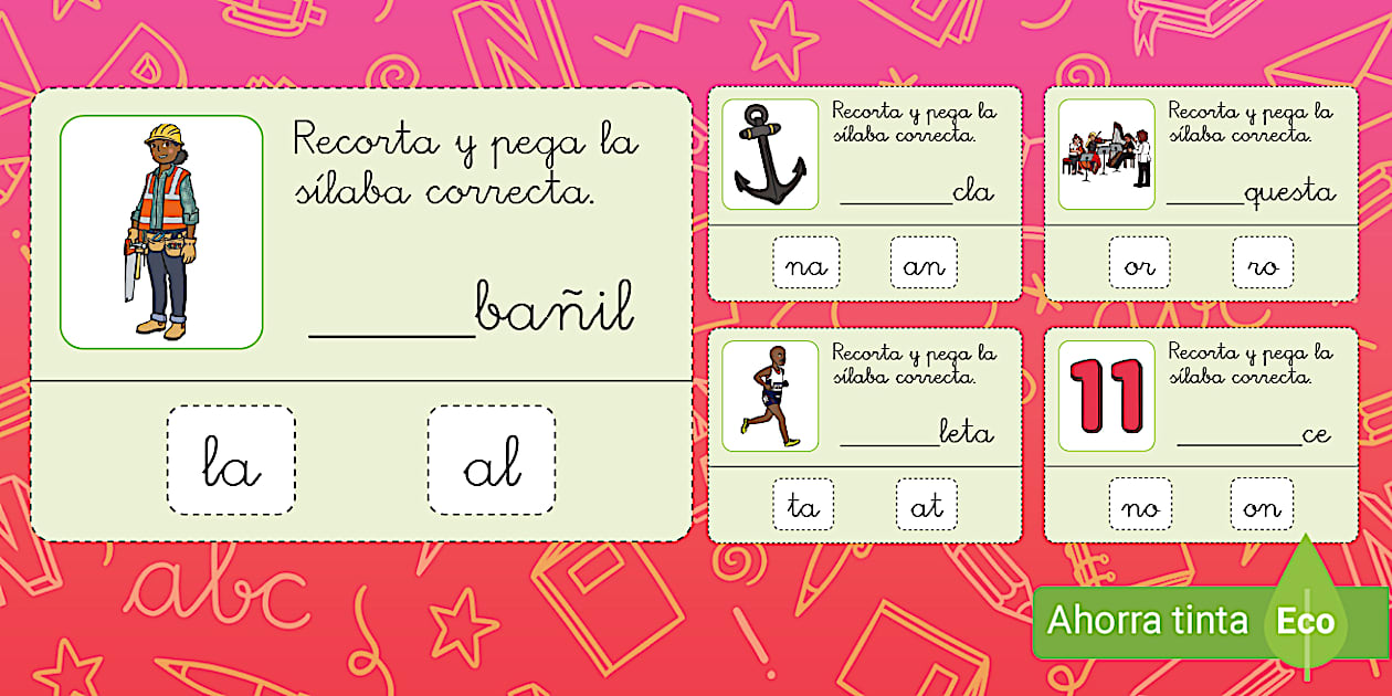 Actividad de recortar y pegar: Sílabas inversas