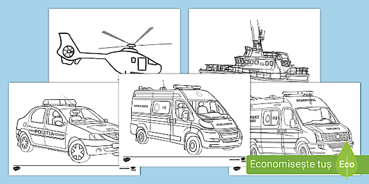 Vehicule de urgență – Desene de colorat (teacher made)