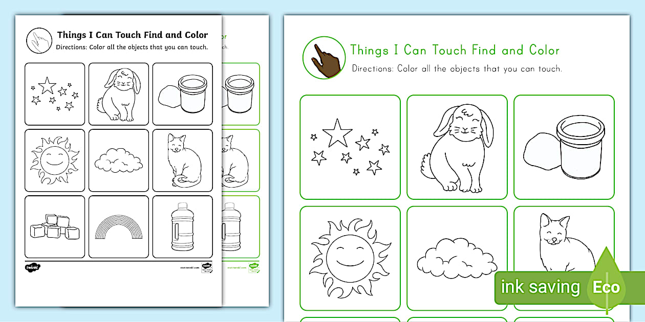 Things I Can Touch: Find and Color Worksheet - Twinkl