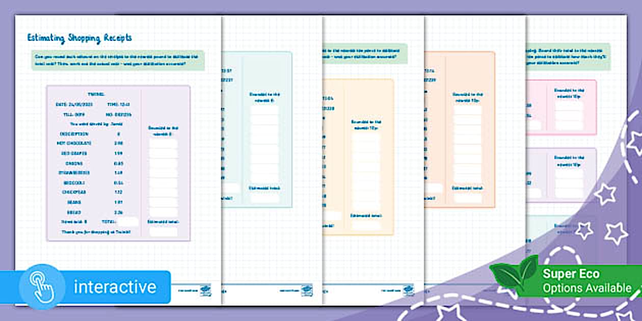 Estimating Shopping Receipts (Ages 8 - 9) (Teacher-Made)